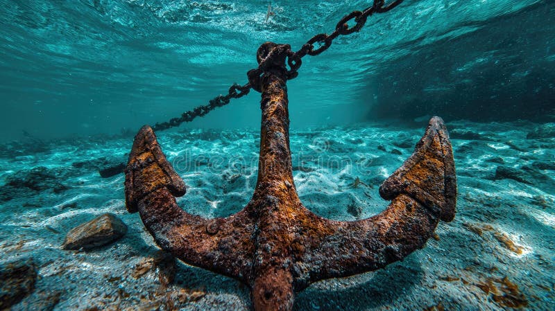 Anchor at the Bottom of the Ocean. Selective Focus Stock Image - Image ...