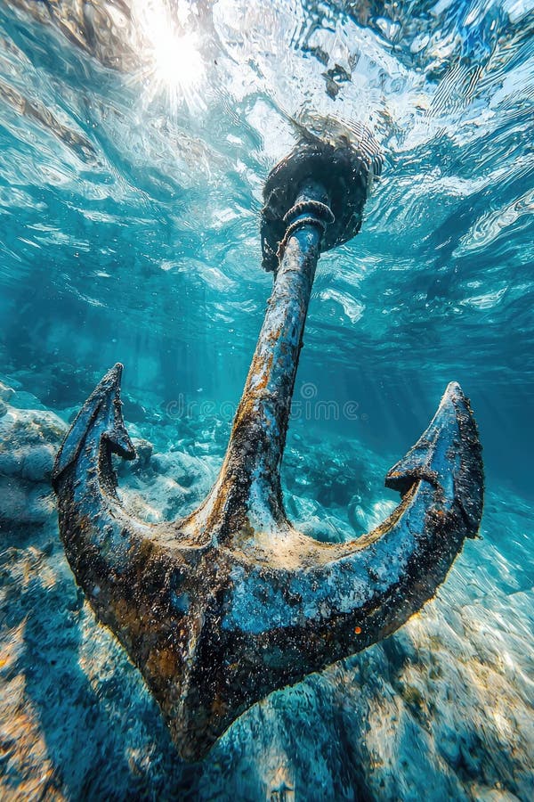 Anchor at the Bottom of the Ocean. Selective Focus Stock Image - Image ...