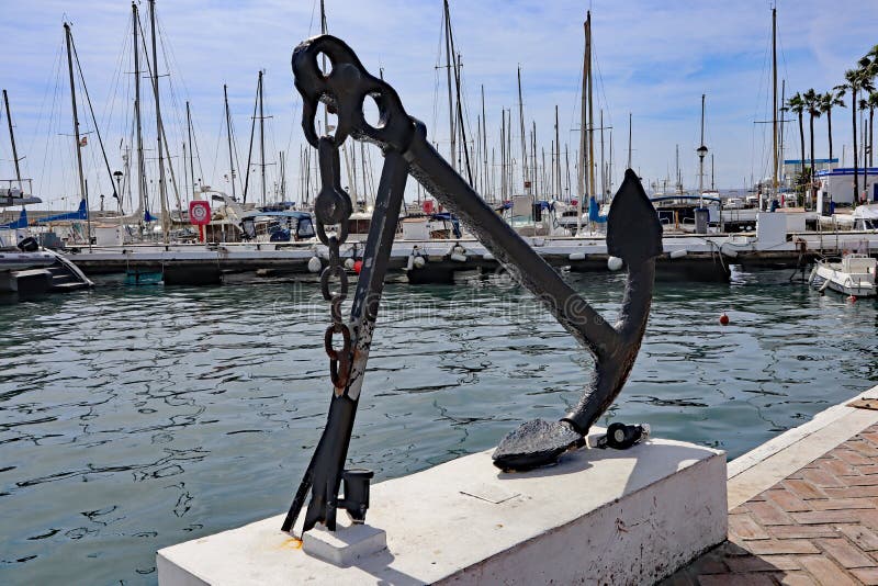 An Anchor and Chain Artwork at the Marina in Estepona in Spain Stock ...