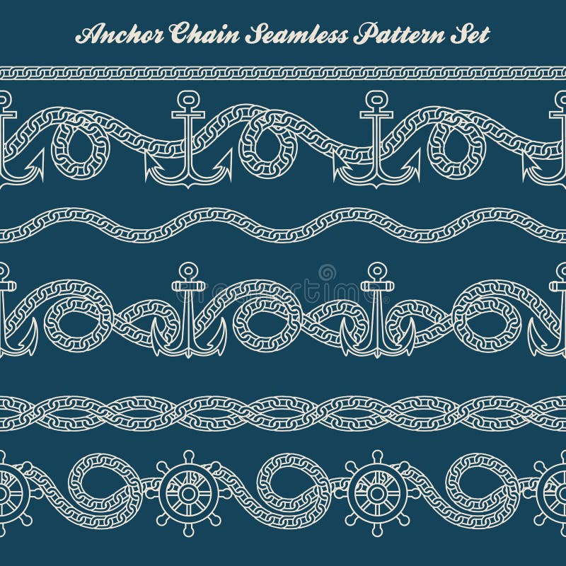 Anchor Chain Seamless Pattern Set Stock Vector - Illustration of cable ...