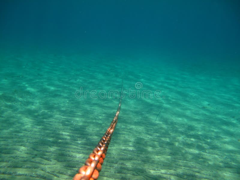 UNDERWATER. Anchor on Stainless Steel Chain at the Bottom of the Sea ...