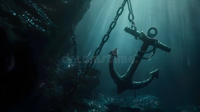 Anchor with Chains at the Bottom of the Ocean Stock Image - Image of ...