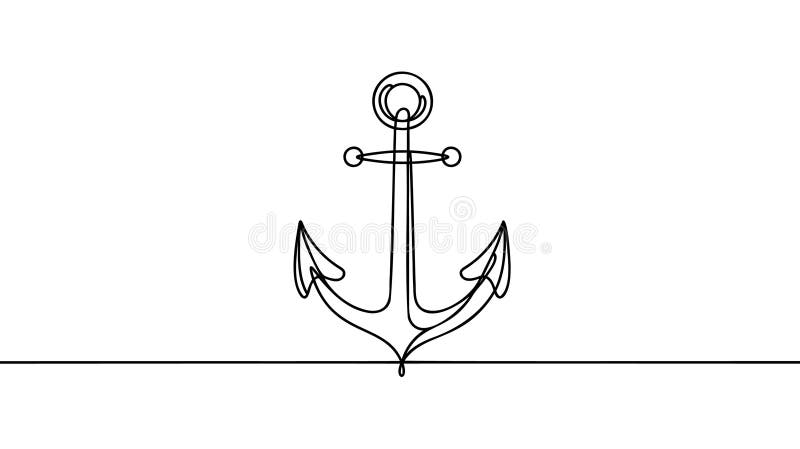 Anchor is Drawn by One Black Line on a White Background. One-line ...