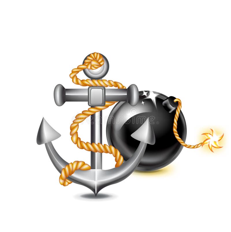 Anchor and Exploding Bomb Isolated Stock Illustration - Illustration of ...