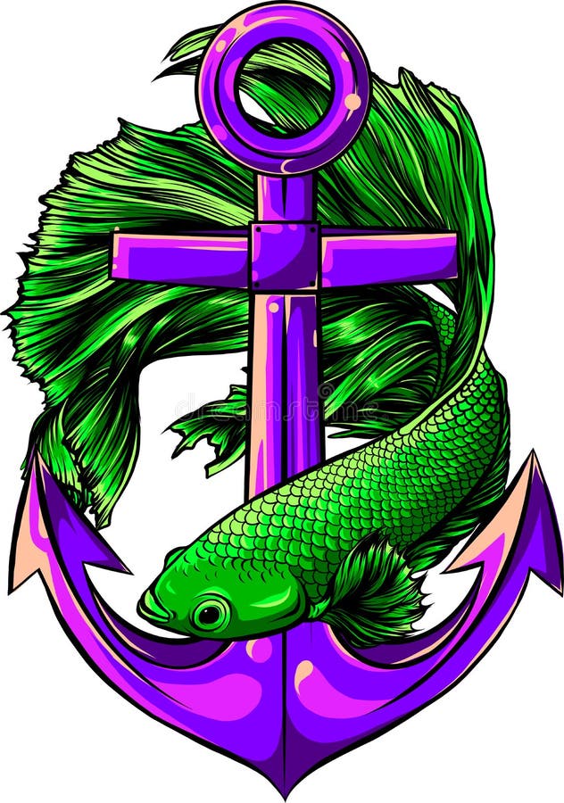 Green Fish Around the Anchor Vector Illustration Design Stock Vector ...