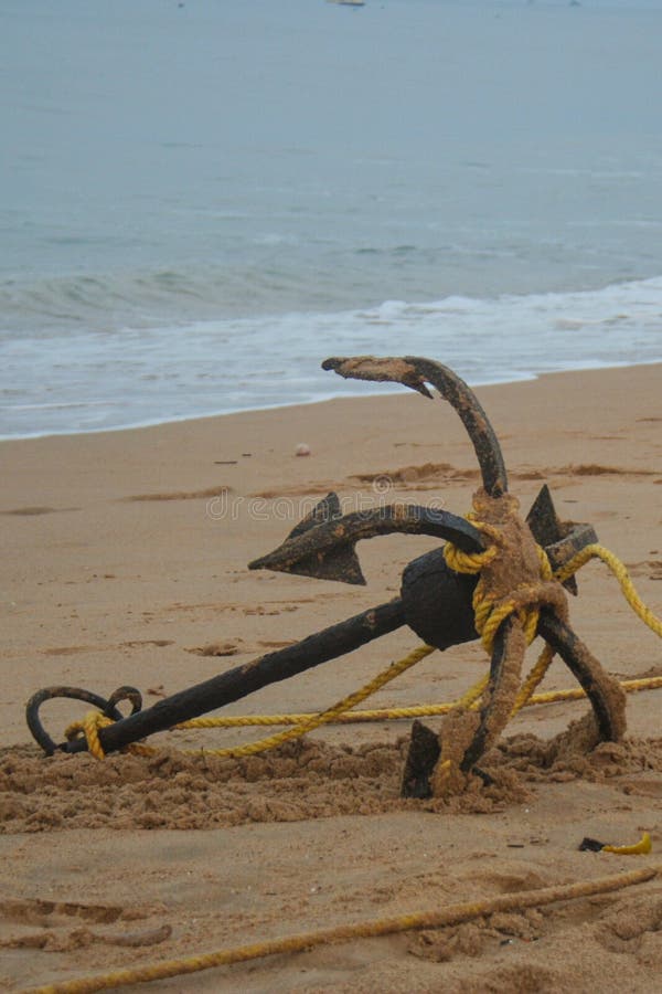 Anchor on Goan Beach with Yellow Rope Stock Image - Image of goan ...