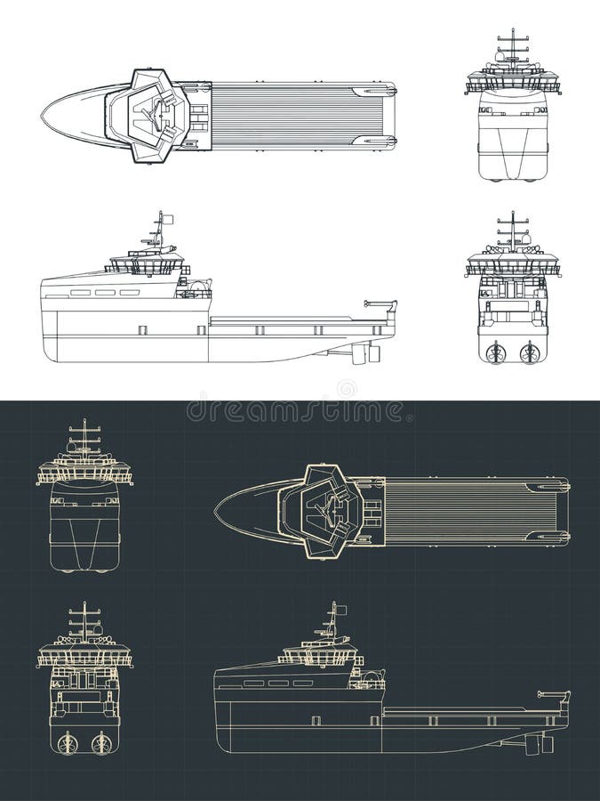 Anchor Handling Vessel Blueprints Stock Vector - Illustration of ...
