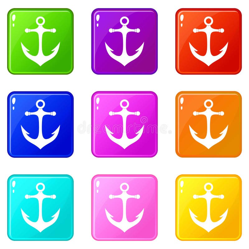 Anchor icons 9 set stock vector. Illustration of sign - 96244303