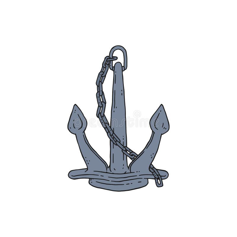 Anchor with Iron Chain. Vector Doodle Sketch Outline Isolated ...