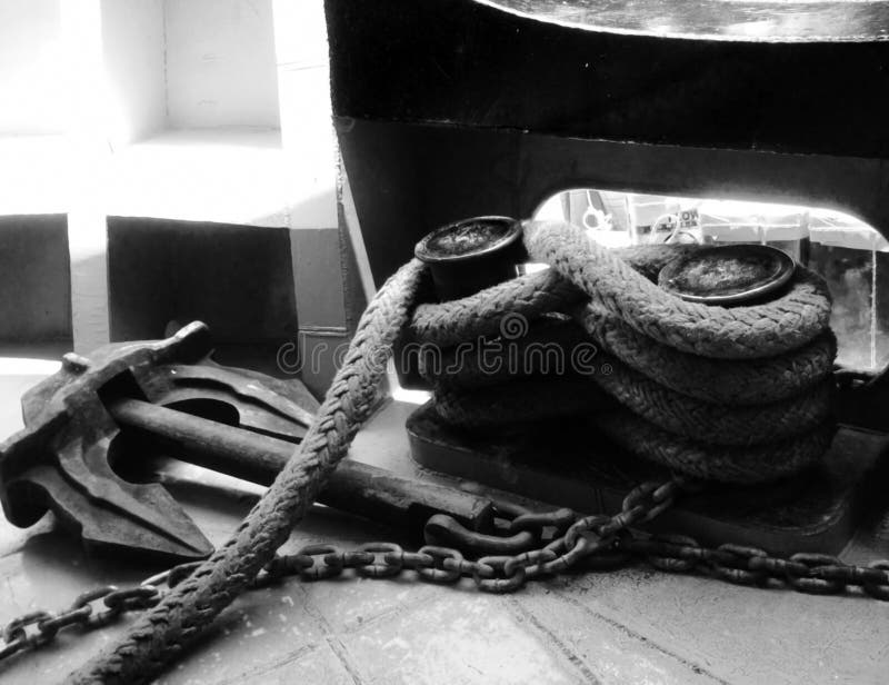 Anchor of Launch or Ship Black & White Stock Image - Image of ...