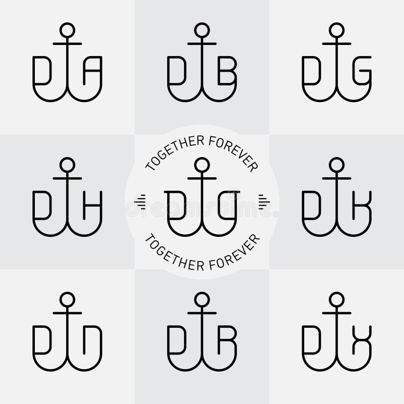 Anchor and Letters, Monograms or Logotype. Set of Vector Line Icons and ...