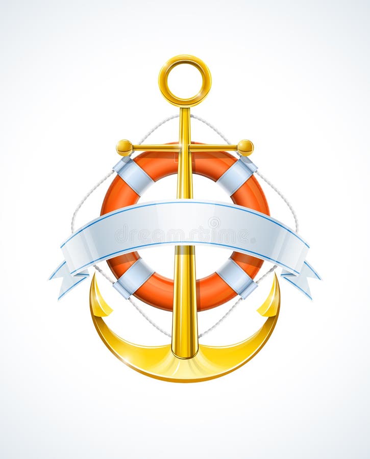 Anchor and Life Buoy with Ribbon Stock Vector - Illustration of rescue ...