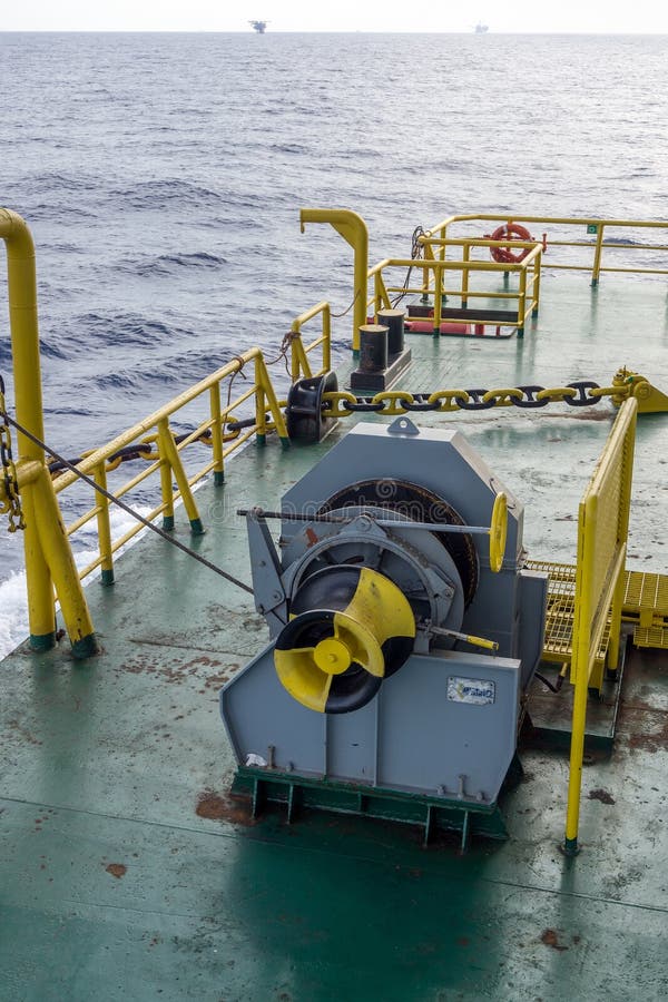 Anchor Mooring Winch on a Construction Work Barge Stock Image - Image ...
