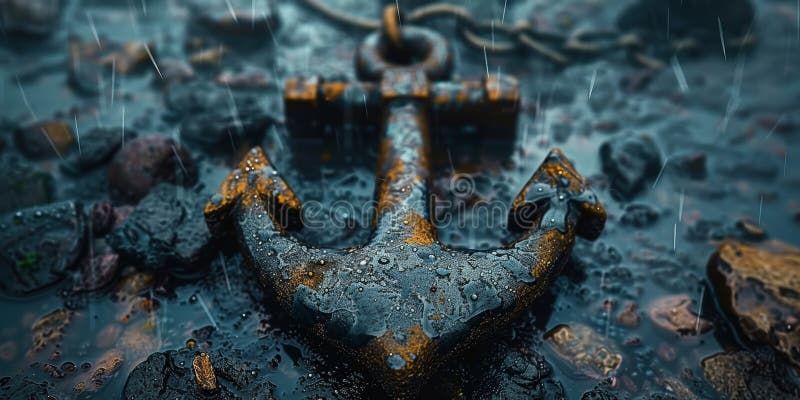 Anchor in the Rain. Created by Generative Artificial Intelligence Stock ...