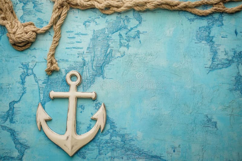 Anchor Resting on a Vintage Map with Nautical Rope Creating a Maritime ...
