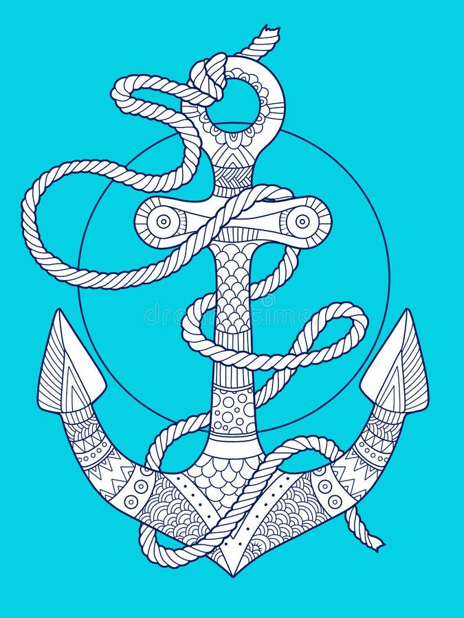 Anchor and Rope Coloring Book Vector Illustration Stock Vector ...