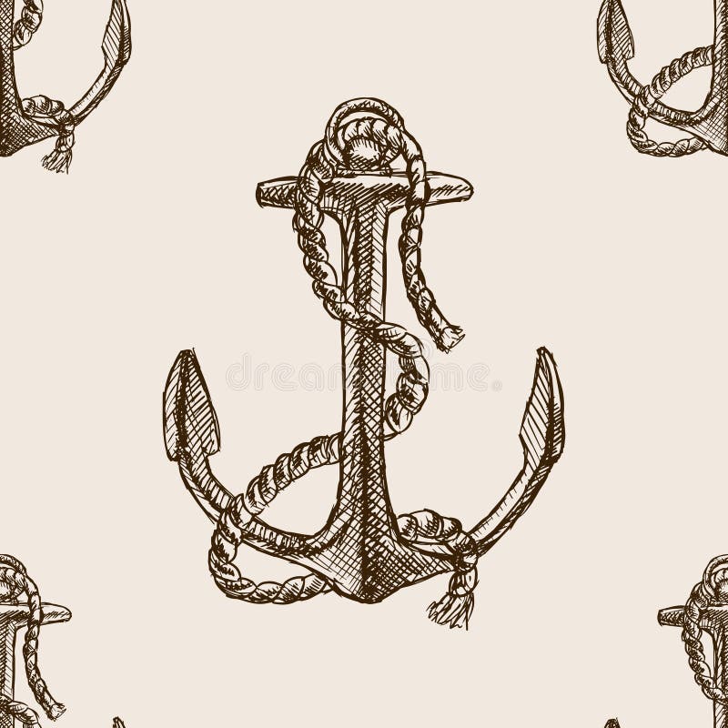 Anchor and Rope Sketch Seamless Pattern Vector Stock Vector ...
