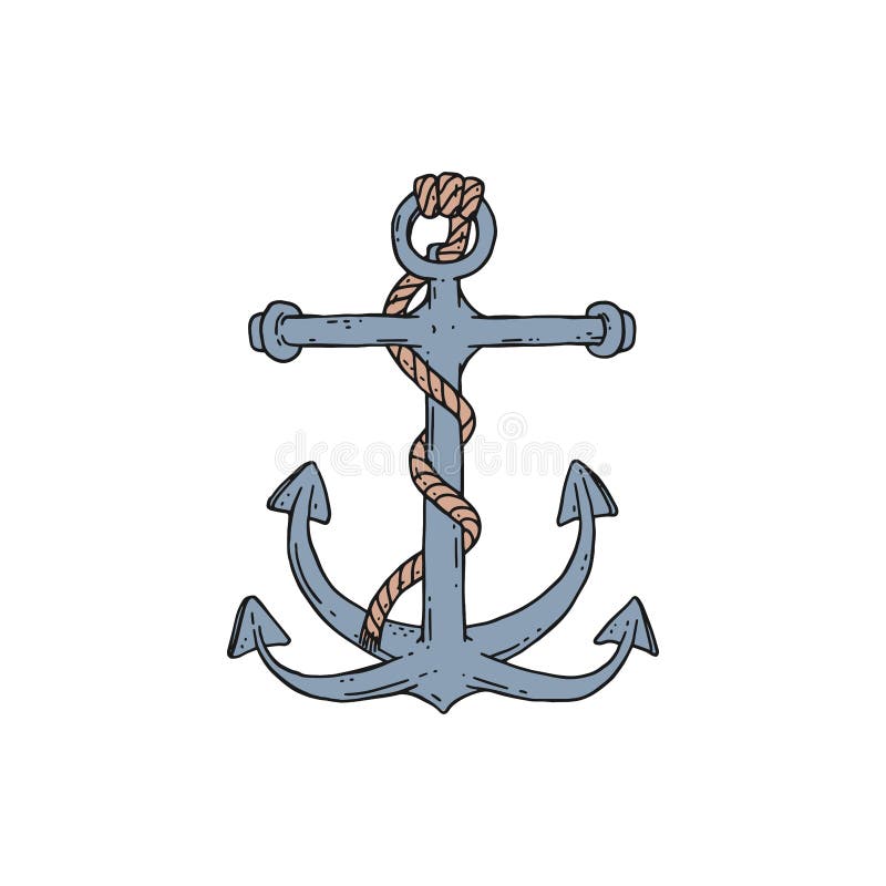 Anchor with Rope. Vector Doodle Sketch Outline Isolated Illustration ...