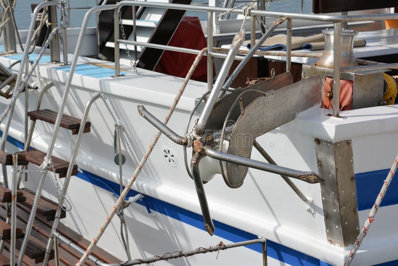 Anchor on a sailboat stock image. Image of security, ship - 73474443