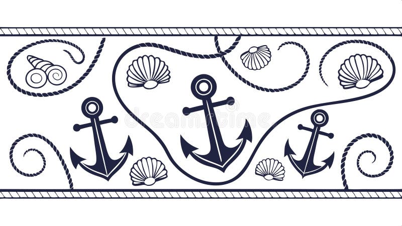 Anchor and Shells Border, Nautical Maritime Design for Coastal Projects ...