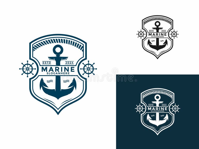 Anchor Shield Vintage Logo, Marine Retro Emblems Logo with Anchor, Rope ...