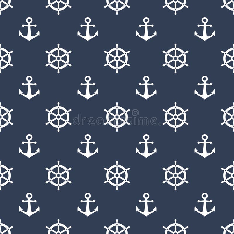 Ship Anchor Seamless Pattern Print. White Anchor on Blue Background ...