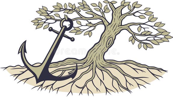 Anchor with Tree Roots, Deep Connection, Grounded Strength, Vector ...