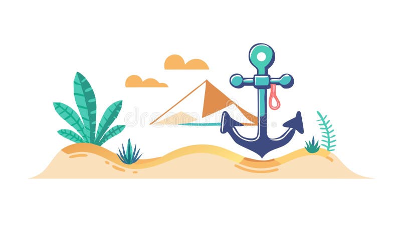 An Anchor on a Tropical Beach with Pyramids in the Distance. Vector ...