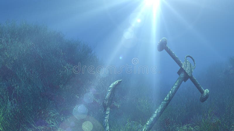 Anchor Under Water Sun Ray Illustration Stock Illustration ...