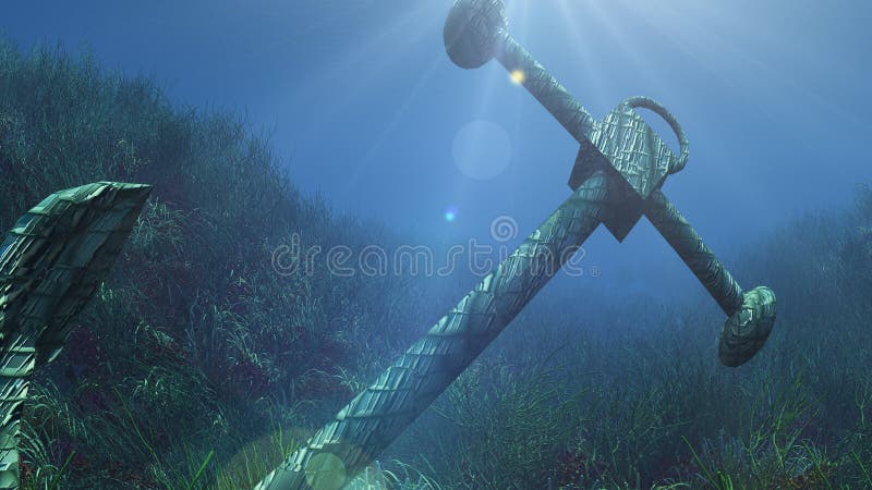 Anchor Under Water Sun Ray Illustration Stock Illustration ...
