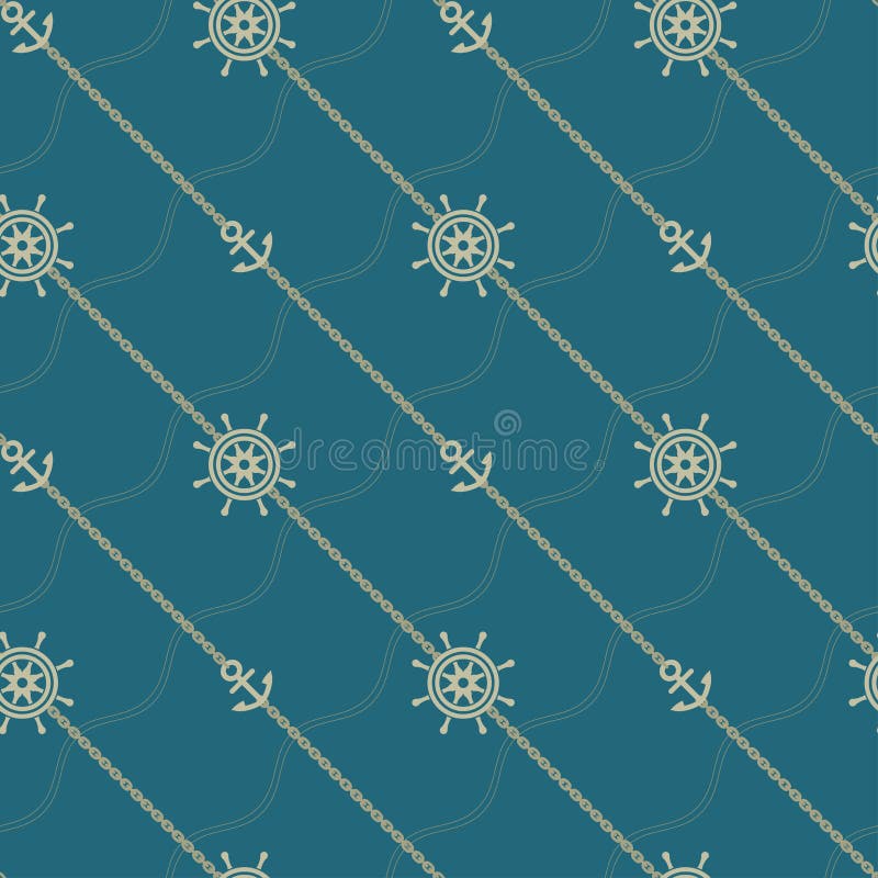 Anchor, Wheel and Chain. Seamless Marine Pattern. Stock Vector ...