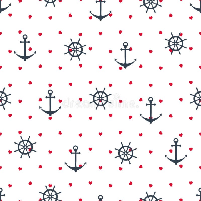 Anchor Wheel Heart Vector Seamless Pattern Stock Vector - Illustration ...