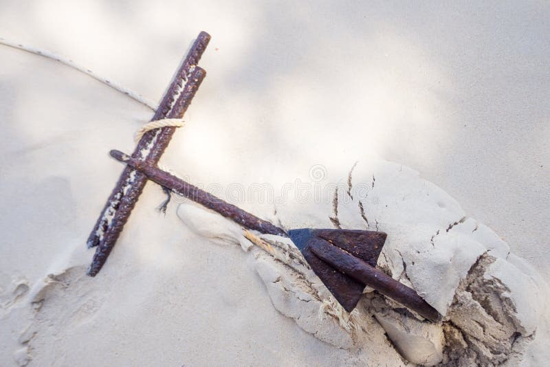 Anchor and White Rope on the Sand Stock Image - Image of marine ...