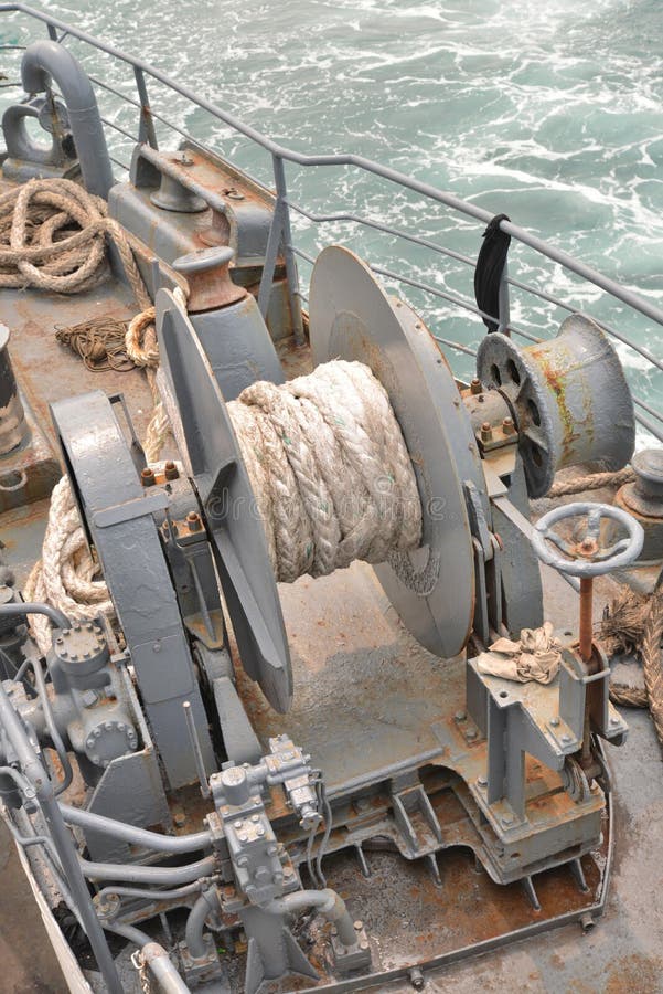 Anchor Winch on a Forward of the Vessel Stock Photo - Image of yellow ...