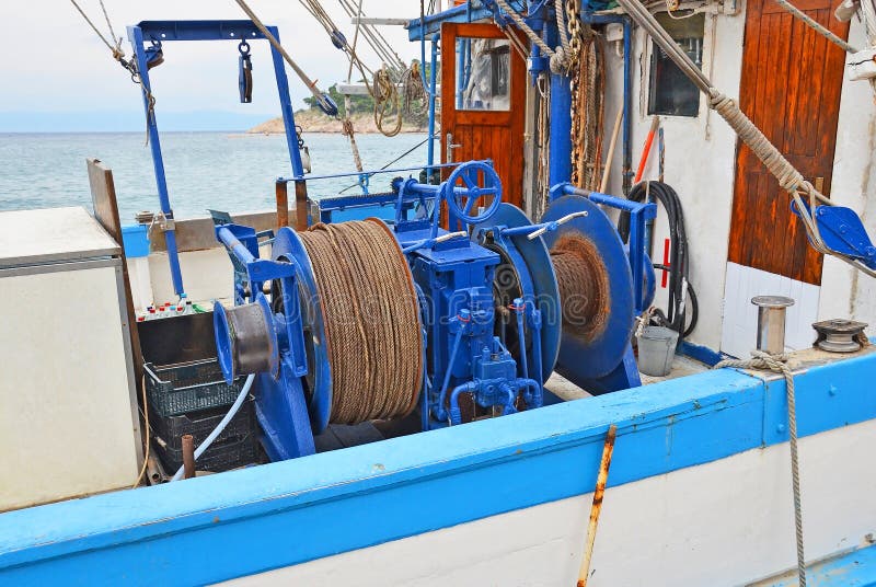 Anchor winch with hawser stock photo. Image of hoist - 66456846