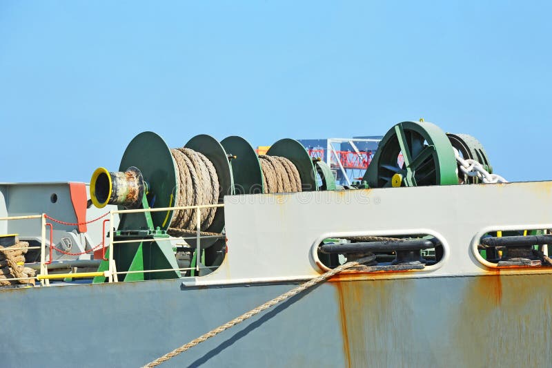 Anchor winch with hawser stock photo. Image of handle - 78848110