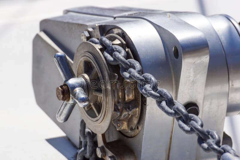 Anchor Windlass Mechanism with Chain on Ship Deck Stock Image - Image ...