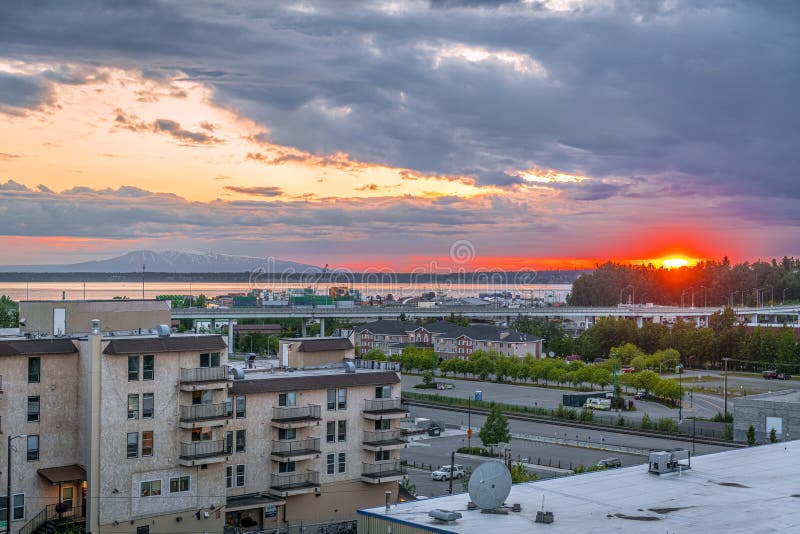 Anchorage Sunset editorial stock photo. Image of chickaloon - 160452808