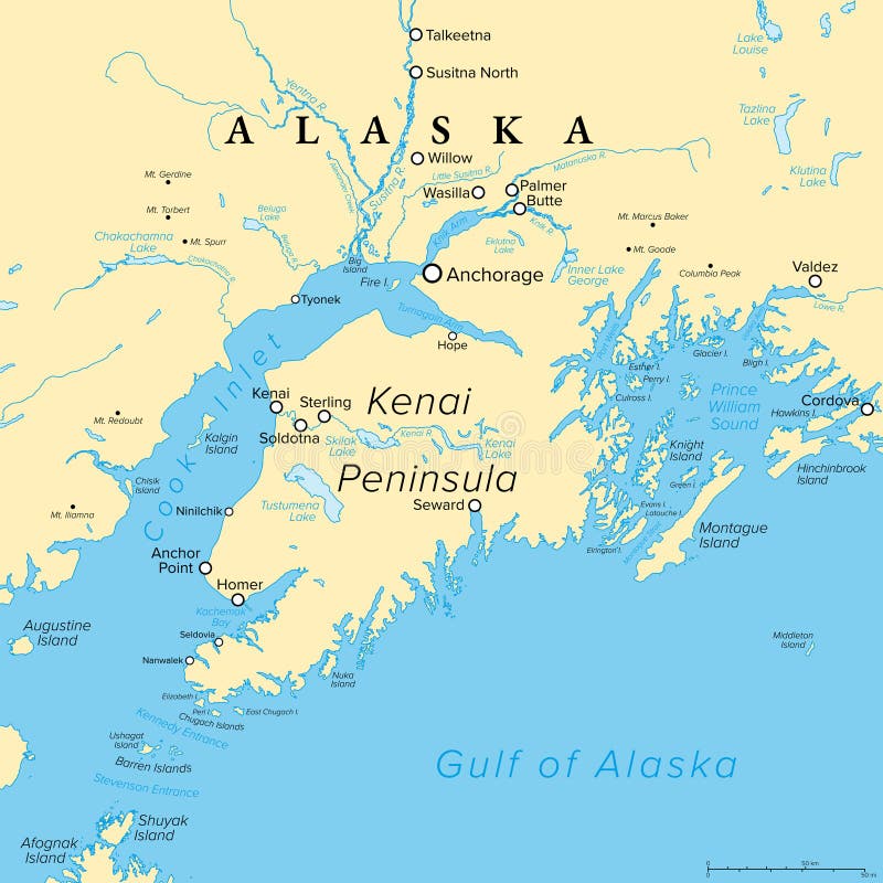 Anchorage and Kenai Peninsula, Alaska, Political Map Stock Illustration ...