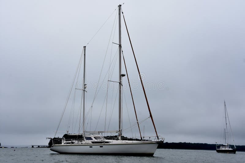 Anchored Sailboat in Casco Bay during the Summer Stock Image - Image of ...
