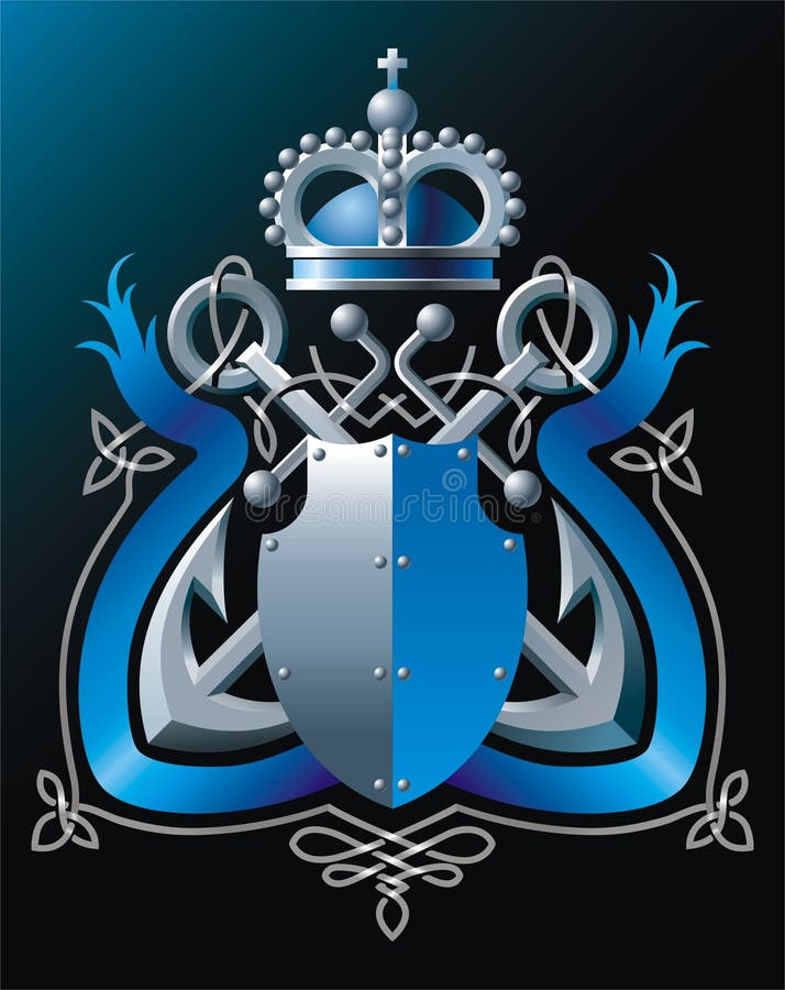 Anchors, Crown and Blue Ribbon Stock Vector - Illustration of military ...