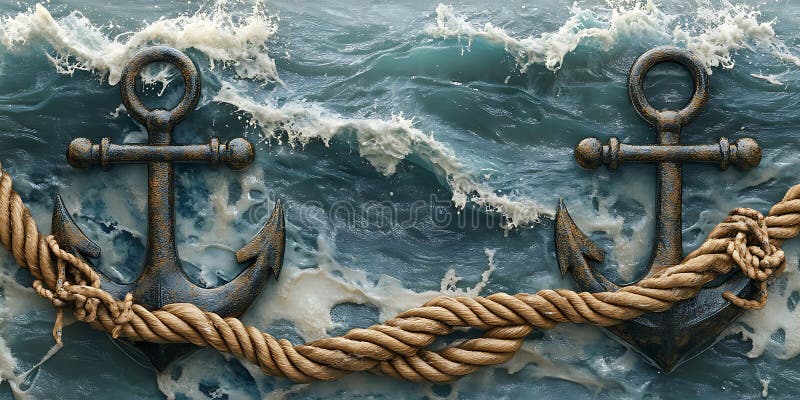 Anchors Waves Nautical Ocean Art Background Wallpaper Stock ...