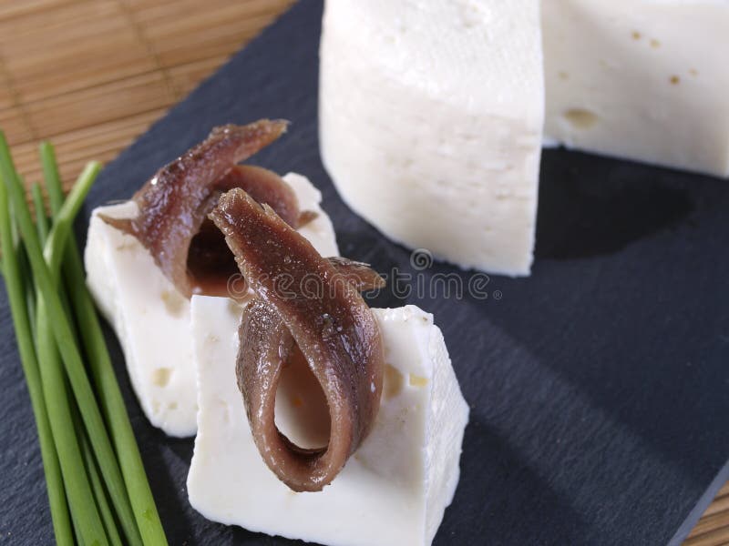 Anchovies and Fresh Cheese Tapas. Stock Image - Image of close, shot ...
