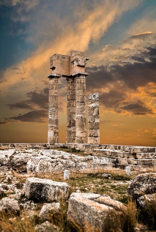 Ancient Acropolis of Rhodes at Sunset Stock Photo - Image of ancient ...