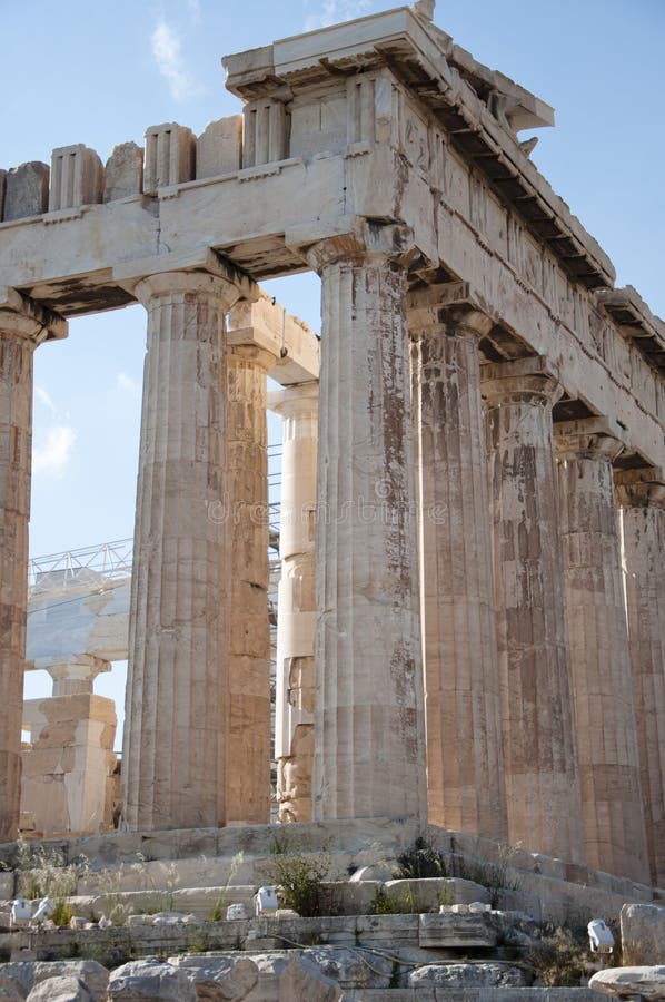 Ancient Acropolis Temple Stone Columns Ruins on Sky Background Stock ...