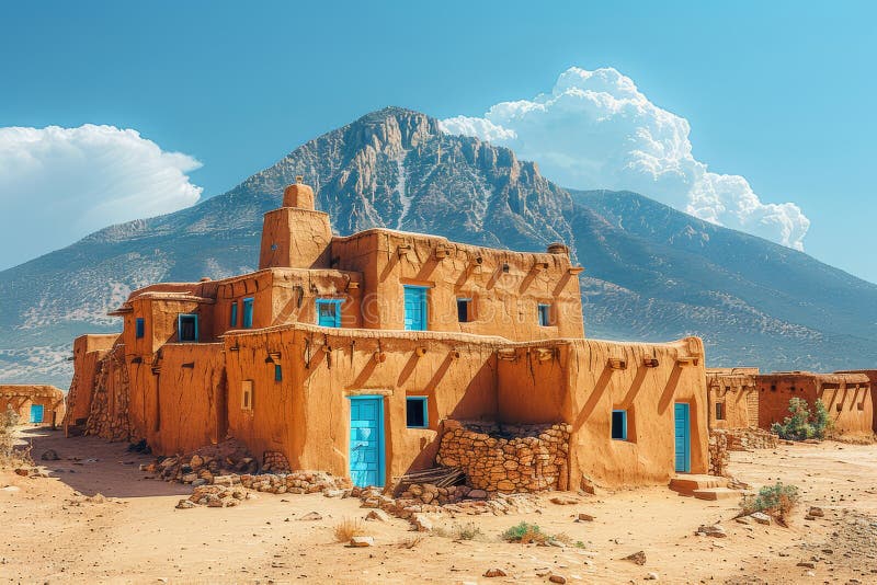 Ancient Adobe Structures at UNESCO World Heritage Site Under Blue Sky ...