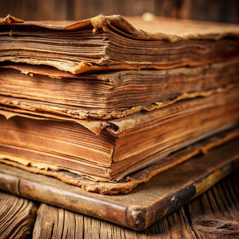 Ancient, Aged Books Stacked High on a Rustic Wooden Surface Stock ...