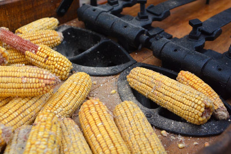 Ancient Agricultural Machinery for Shelling Corn Cobs Stock Photo ...