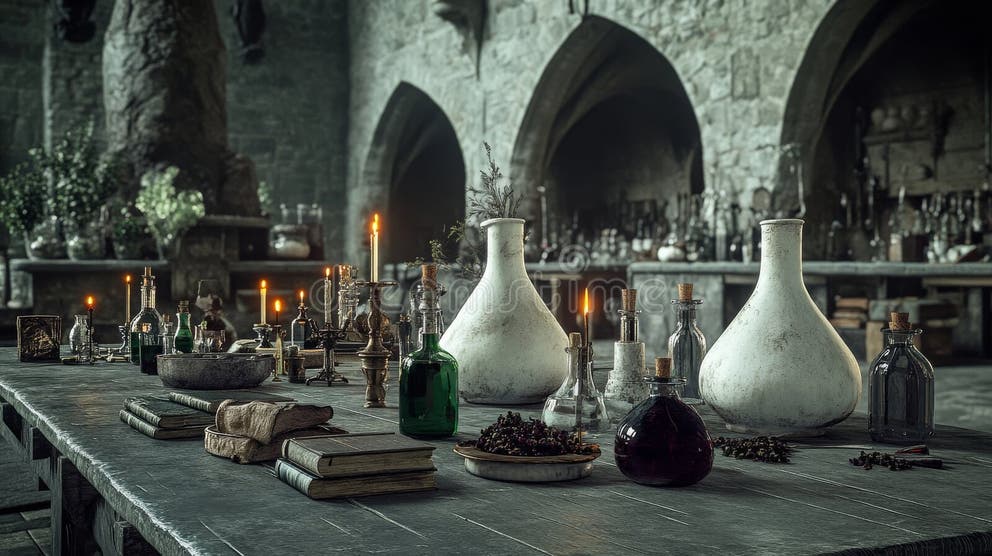 An Ancient Alchemist S Workshop at Dusk Features a Mysterious Setup for ...