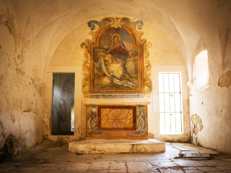 Ancient altar with fresco stock image. Image of pray - 101329919